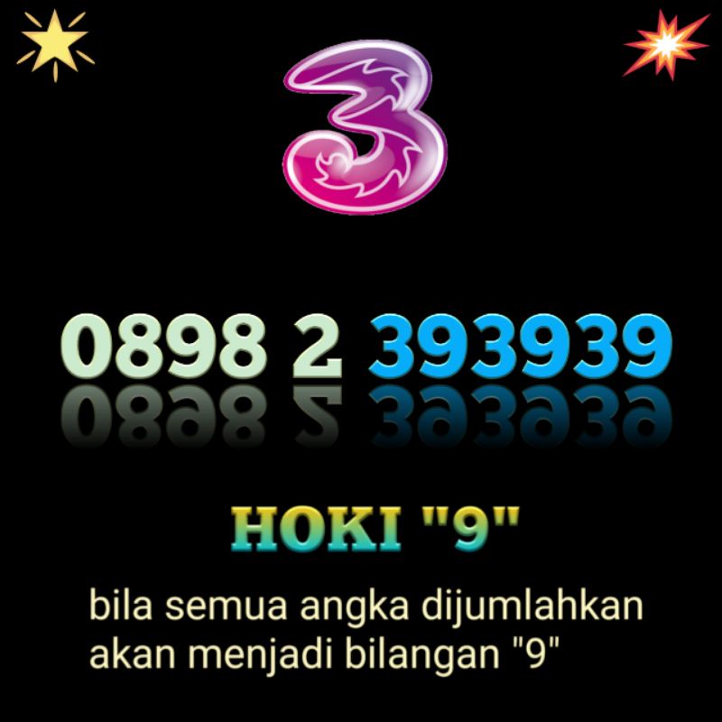 Jual Kartu perdana cantik Three exclusive Hoki 9 special edition 393939 ...