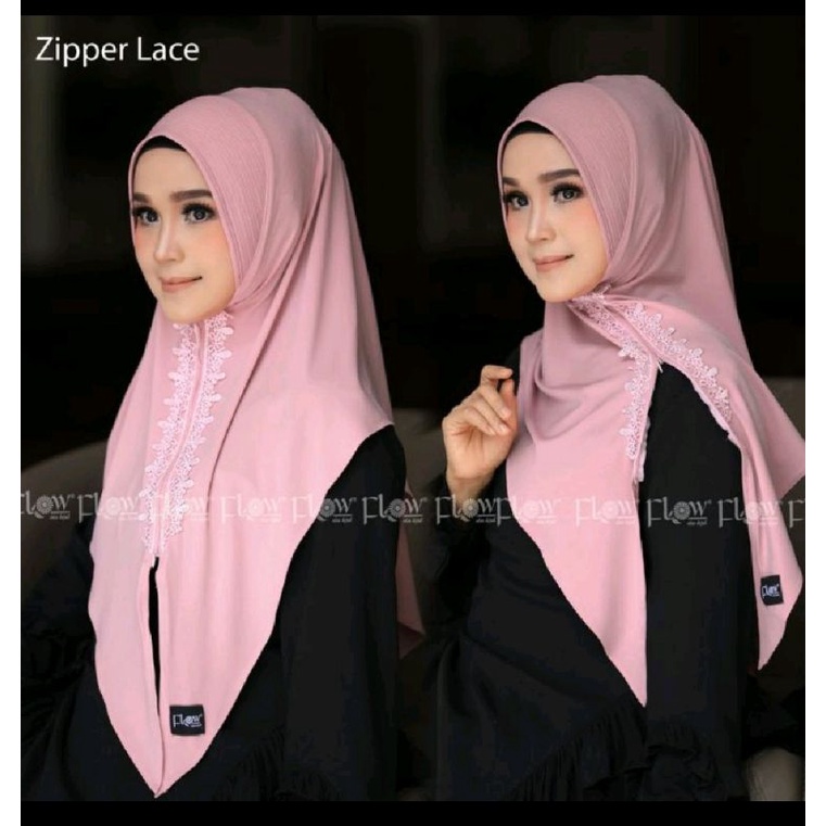 Jual Jilbab Hijab Softpad antem syari premium pesta polos Zipper Lace original Flow Idea ...