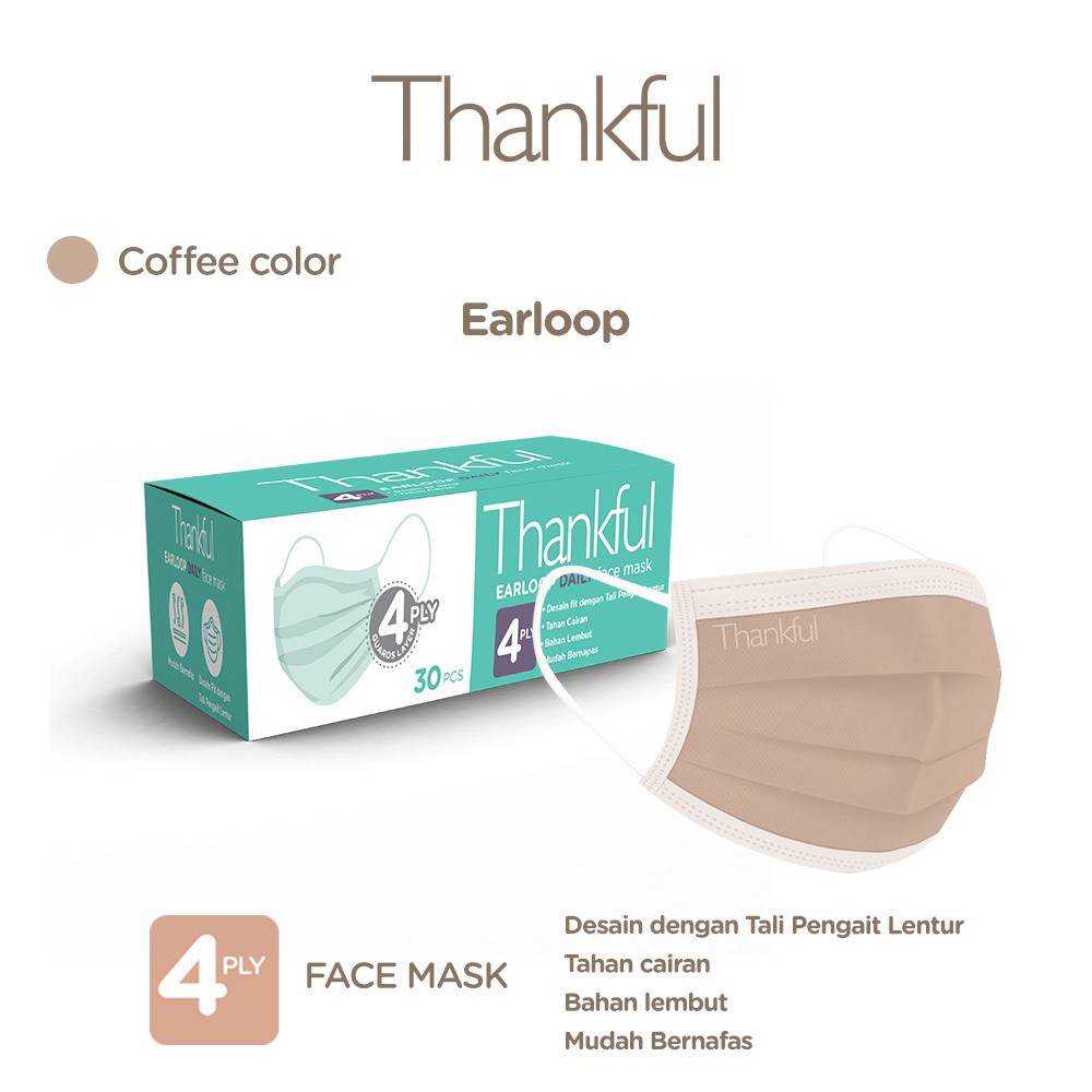 Jual Thankful Face Mask Adult Earloop Daily 30s Coffee | Shopee Indonesia