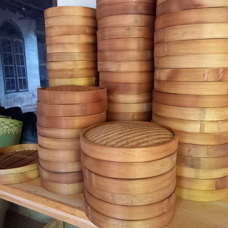 Jual 1 set klakat bambu dimsum ukuran 35cm(1tutup+2wadah) | Shopee ...