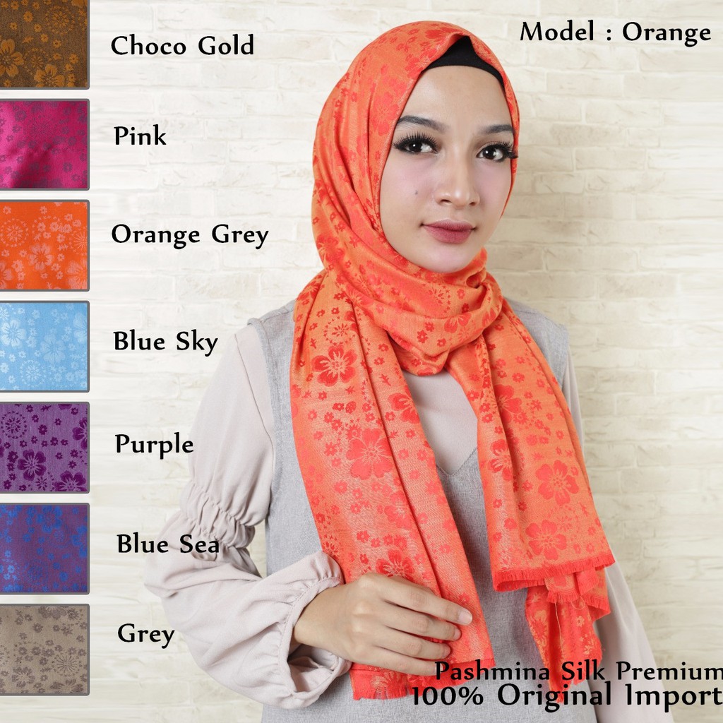 Jual JILBAB PASHMINA SILK MOTIF PREMIUM - SYAL / SCARF [SAKURA FLOWER ...