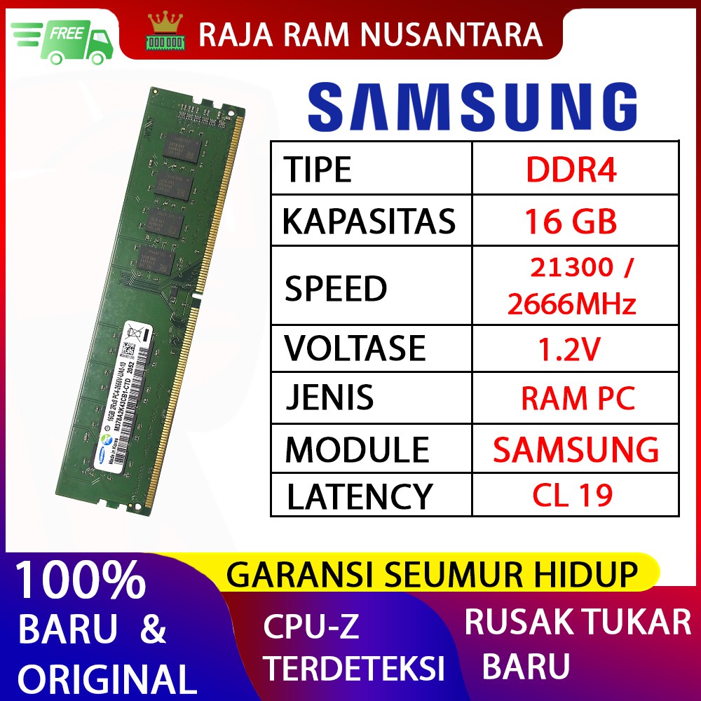 Jual RAM PC SAMSUNG DDR4 16GB PC 21300 / 2666 MHz ORI RAM KOMPUTER 1.2v 8GB | Shopee Indonesia