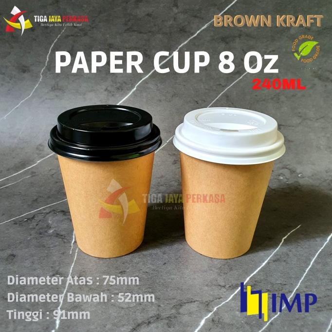 Jual :::::::] Brown Kraft Paper Cup 8 oz 240ml / Gelas Kopi Panas 50 Pcs + Tutup | Shopee Indonesia