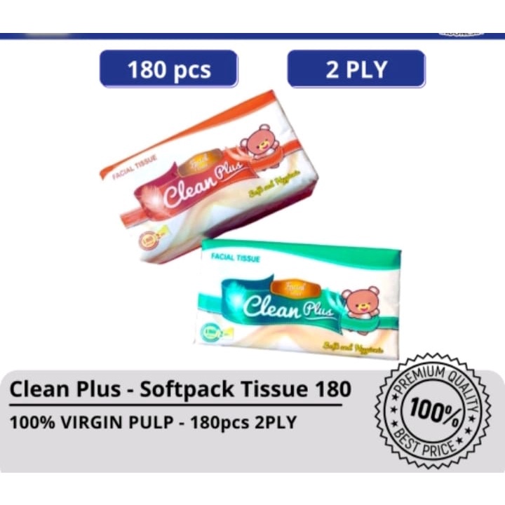 Jual Tisue Clean Plus 180 Sheet / FACIAL TISSUE CLEAN PLUS 180 SHEET | Shopee Indonesia