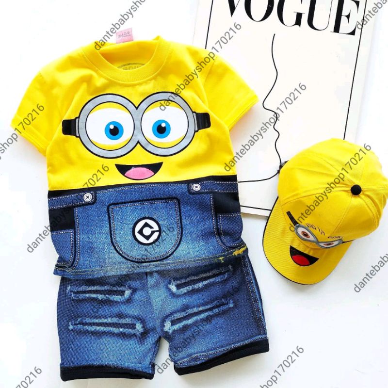 Jual SETELAN KARAKTER ANAK BAJU MINION ANAK LAKI LAKI CEWEK GRATIS TOPI ...