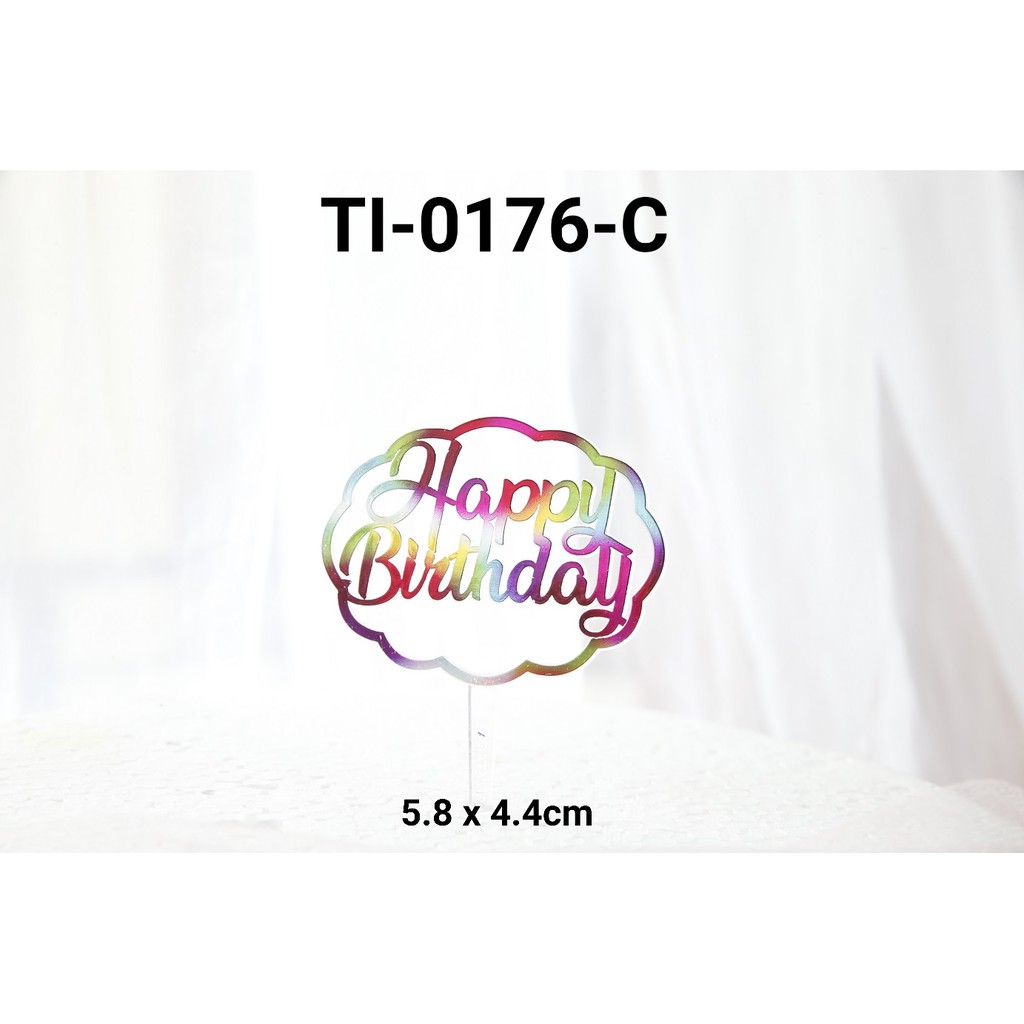 Jual TI-0176-C Topper tulisan plastik happy birthday frame awan rainbow ...