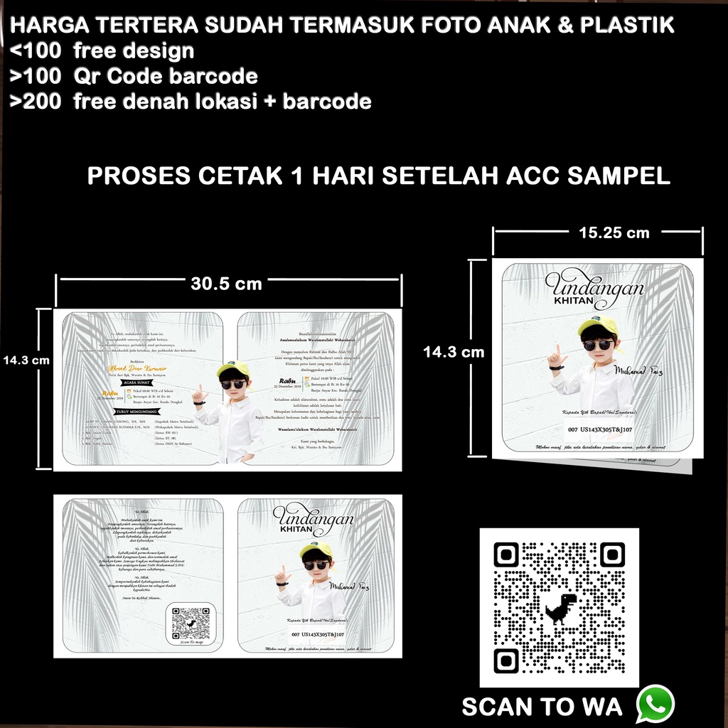 Jual cetak PRINT undangan sunat 007 US143X305T&J107 free plastik tambah ...