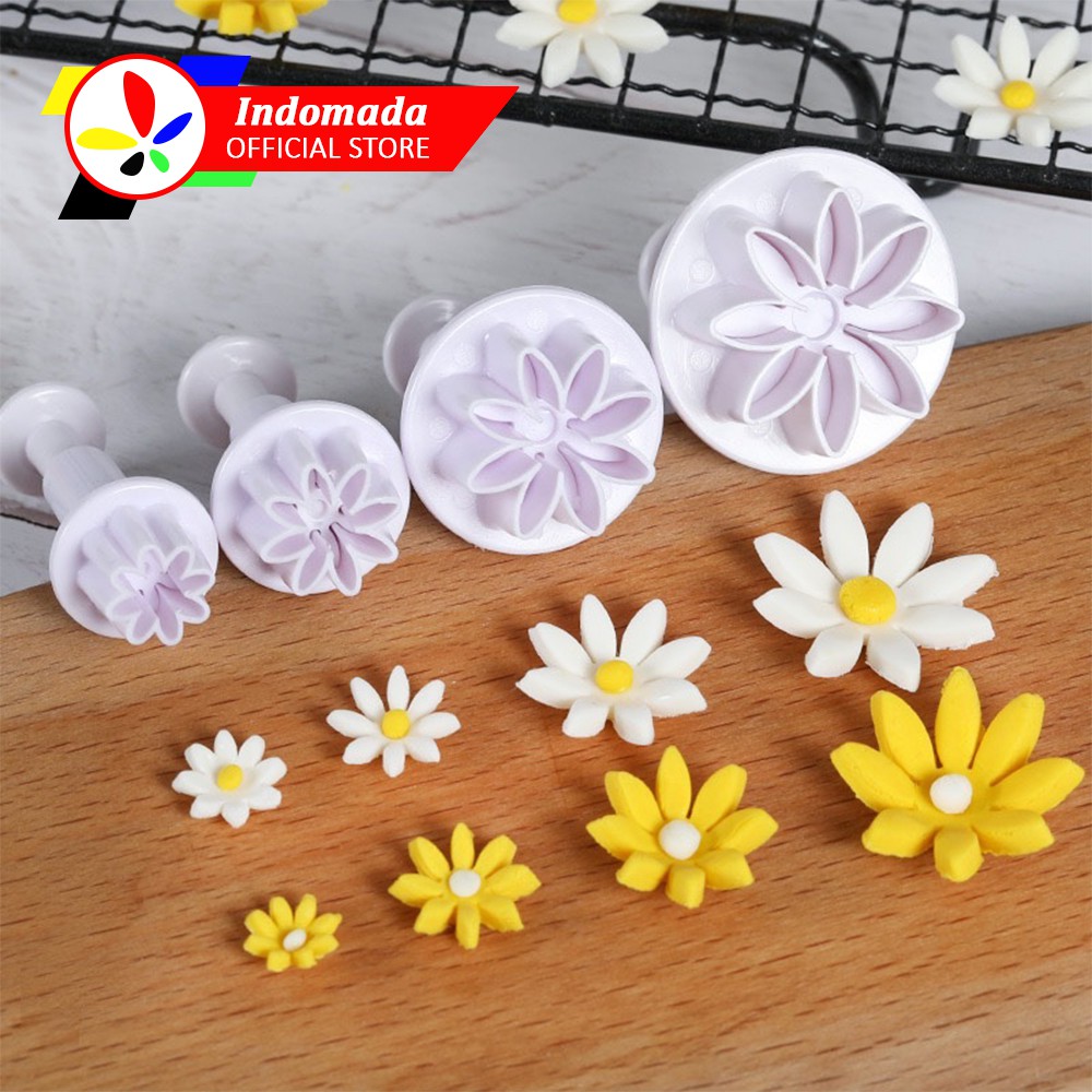 Jual Indomada Plunger Cutter Cetakan Fondant Bunga Aster Daisy 1 set 4 ...
