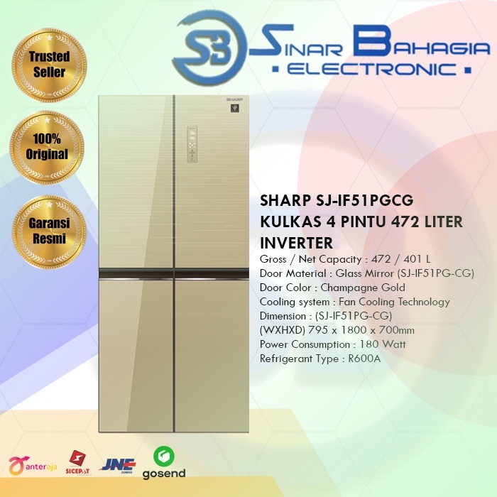 Jual SHARP SJ-IF51PGCG KULKAS 4 PINTU INVERTER 472 LITER (NEW) (KHUSUS BDG) | Shopee Indonesia