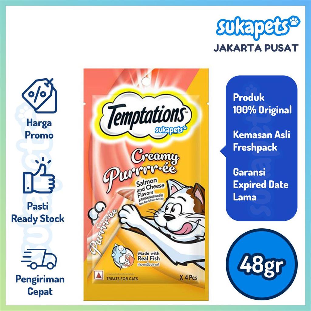 Jual Temptations Creamy Puree Salmon Cheese Snack Camilan Kucing 48gr ...