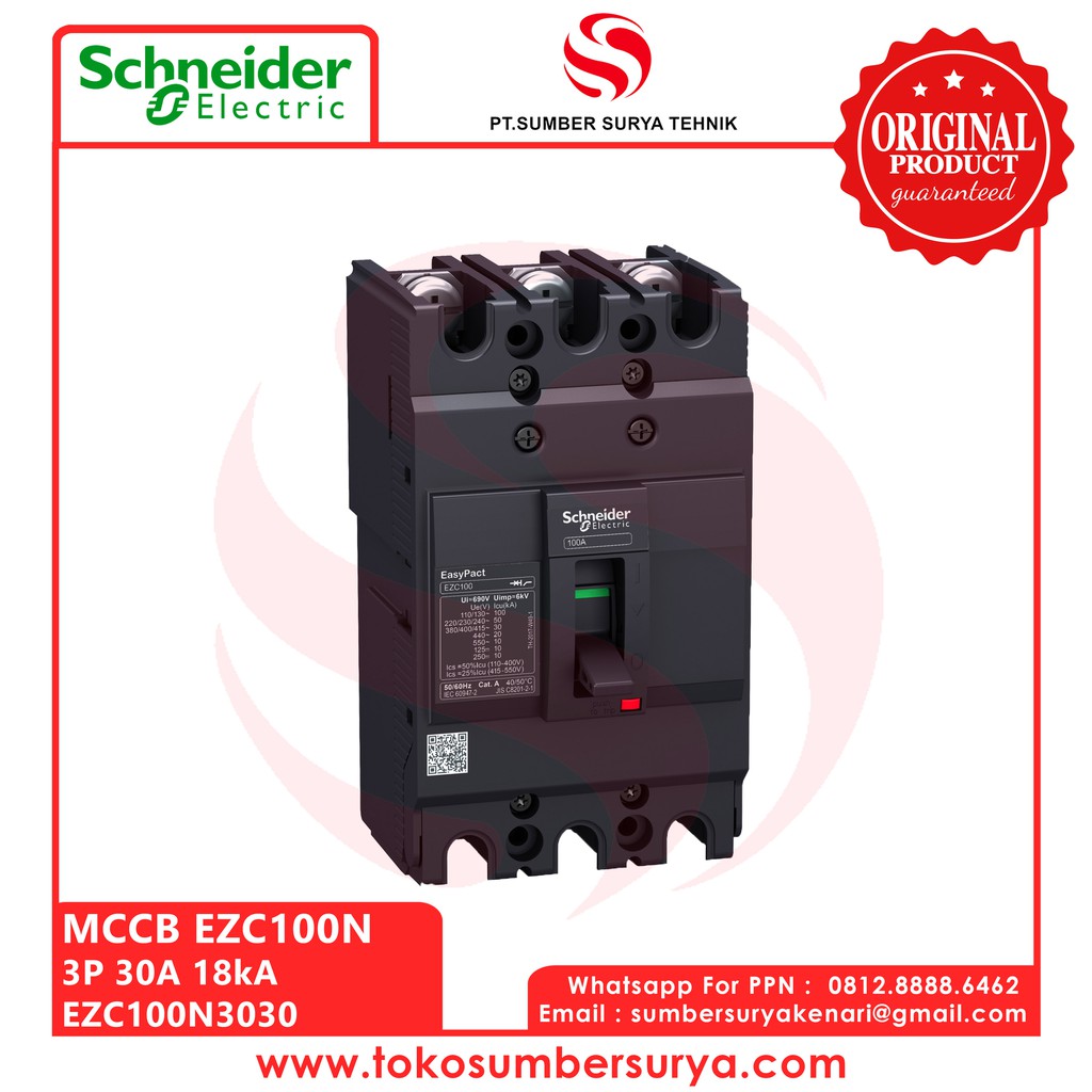 Jual MCCB EZC100N 3P 30A 18kA Saklar Listrik ON OFF EZC100N3030 SNI Asli Ori EasyPact Schneider ...