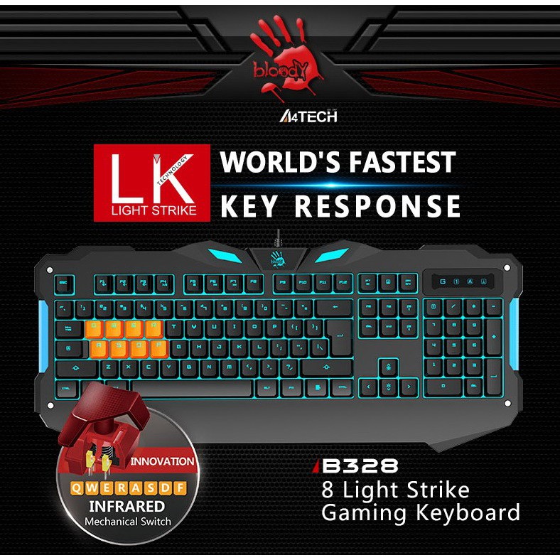 Jual KEYBOARD GAMING BLOODY B328 8 LIGHT STRIKE ORIGINA | Shopee Indonesia