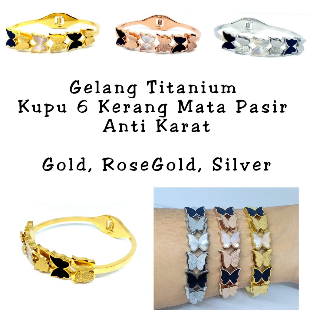 Jual Gelang Tangan Wanita Titanium Branded Kupu 6 Kerang Mata Pasir ...