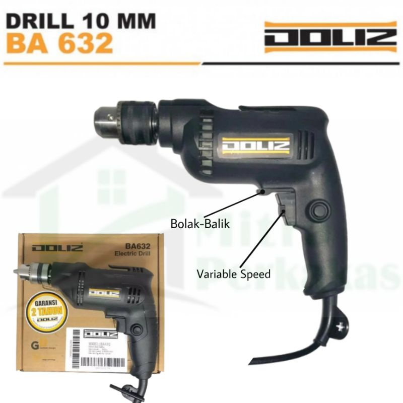 Jual Mesin Bor Doliz 10mm BA632 Electric Drill 320 Watt 2 Arah Bolak Balik | Shopee Indonesia