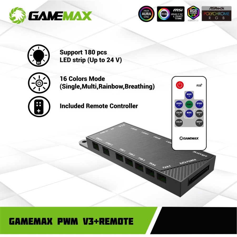 Jual Gamemax Controller PWM + Rainbow Remote ARGB Hub V3.0 Fan Led ...