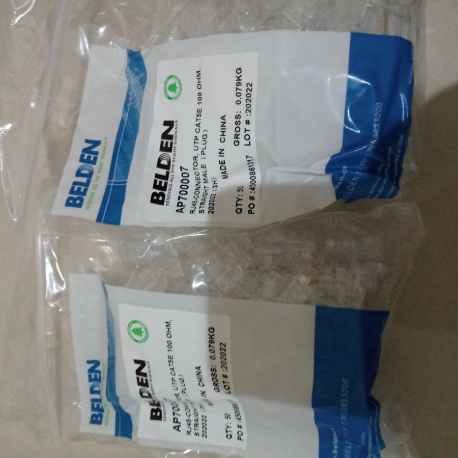 Jual UTP konektor RJ 45 Belden Connector RJ45 Cat 5 AP700007 isi 50 ...