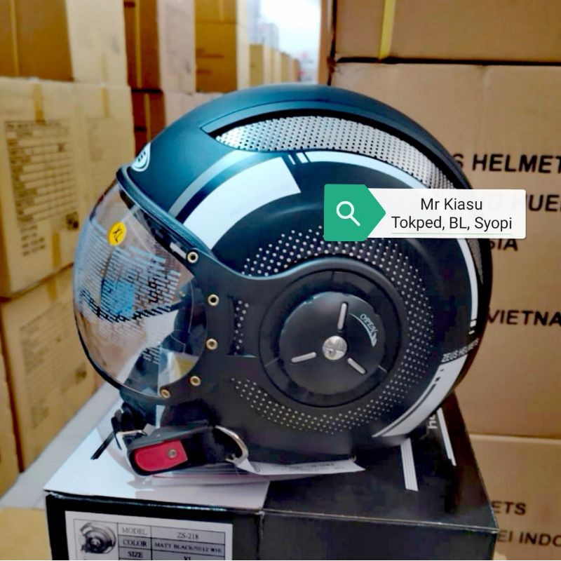 Jual Zeus 218 Matt Black doff white hitam dop putih helm retro pilot ...