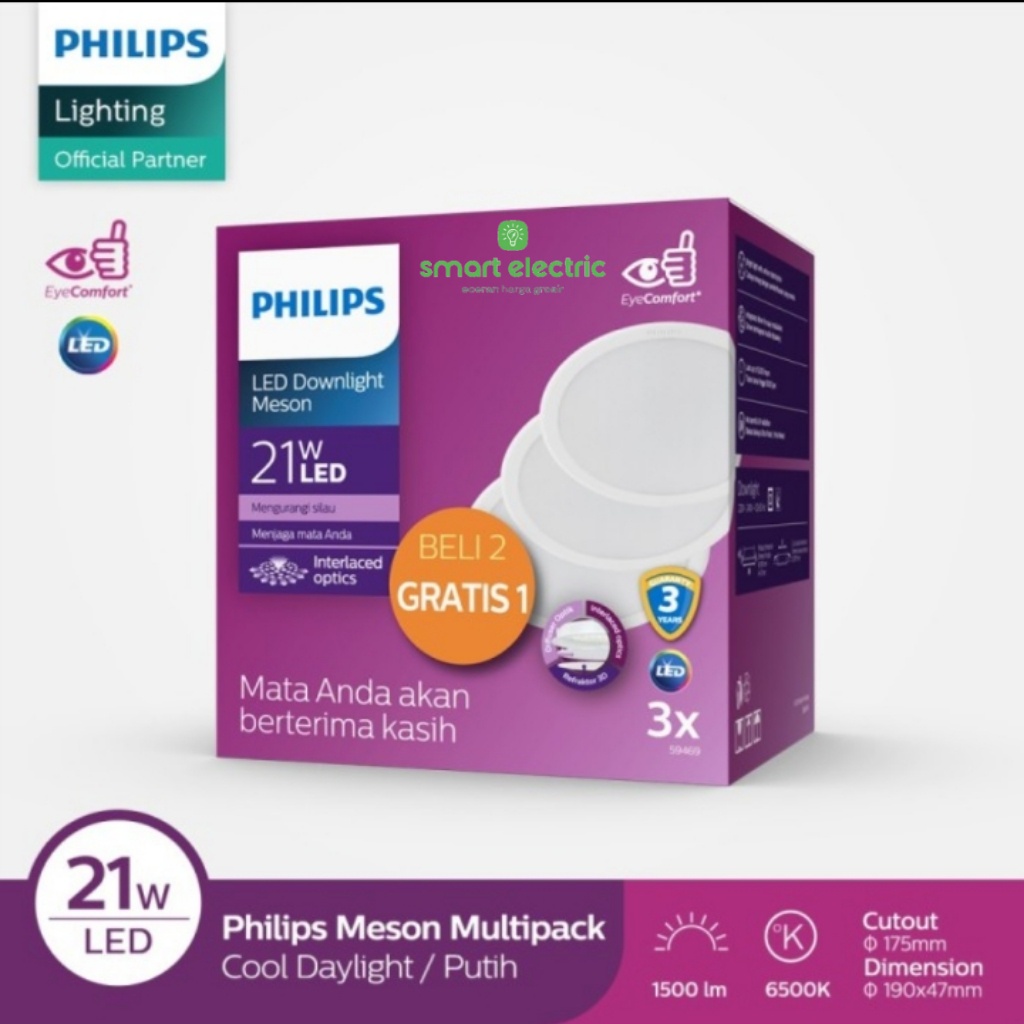 Jual Philips Meson 21 Watt Paket 2 Free1 Lampu LED Downlight Tanam ...