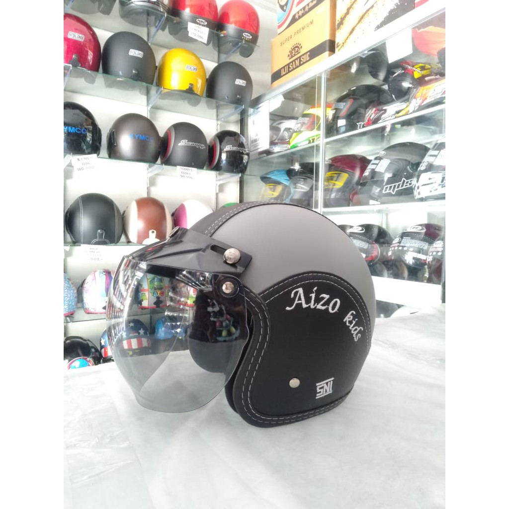 Jual Aizo Kids Helm Anak Full Kulit Warna Abu Hitam SNI Berkualitas COD ...