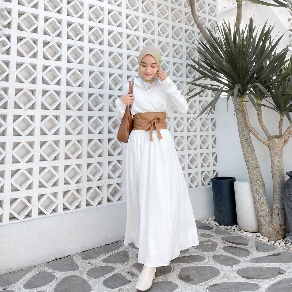 Jual Melvin Maxi Dress Muslim Baju Gamis Putih Terbaru Korean Long Dres ...