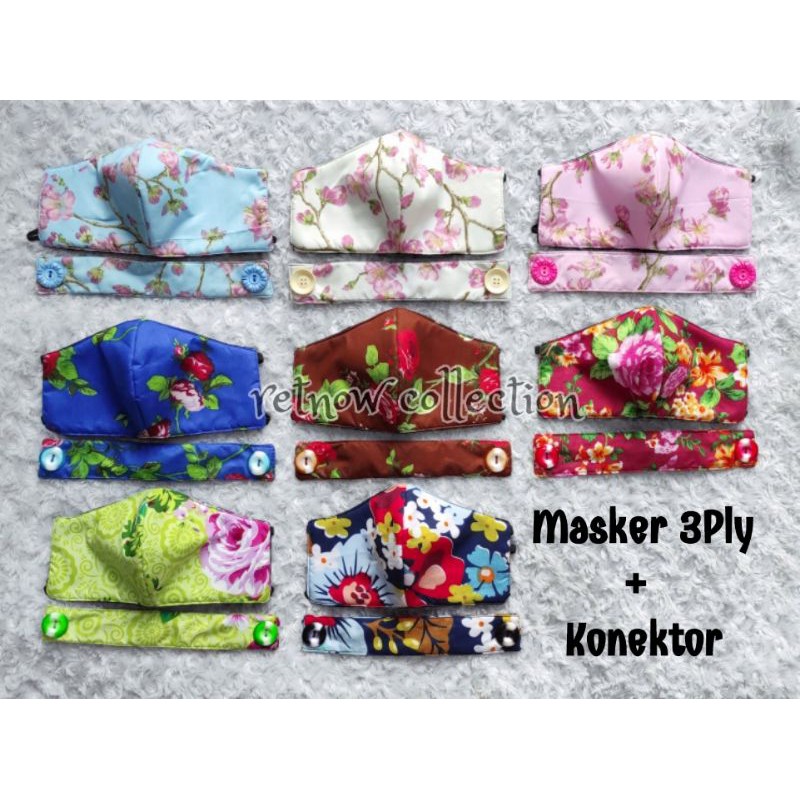 Jual Masker 3ply Motif Bunga Sakura Set Konektor Karet Kerut Telinga ...