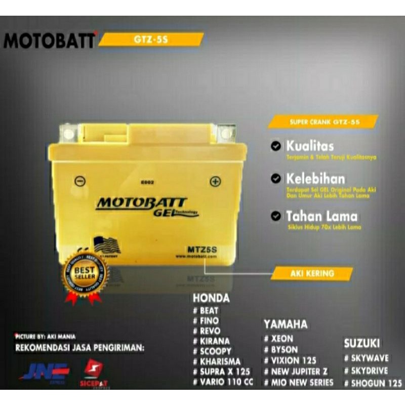 Jual AKI MOTOR MOTOBATT MTZ/GTZ5S ORIGINAL Honda beat, scoopy, vario ...