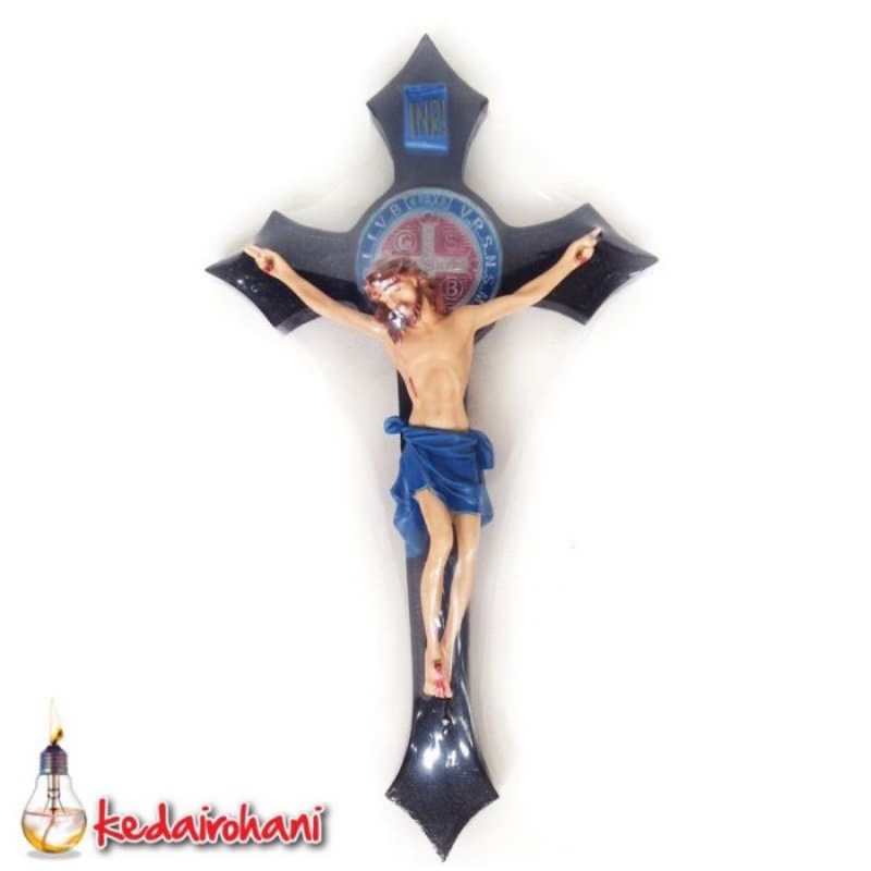 Jual Salib Dinding 37 cm Medali St Benedictus Runcing Hitam Corpus ...