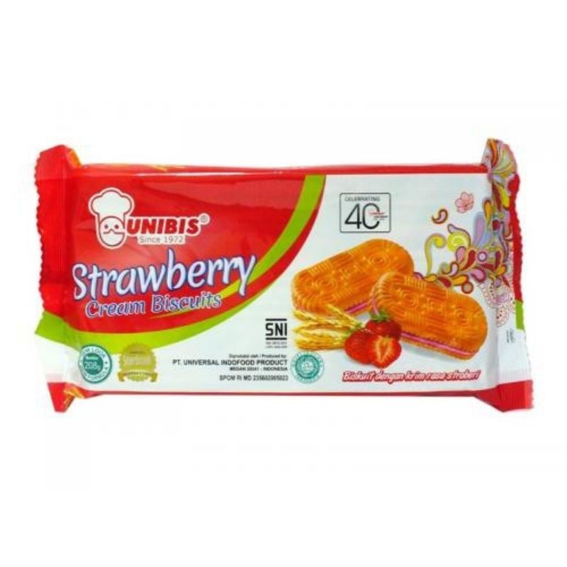 Jual UNIBIS STRAWBERRY CREAM BISCUIT208GR - biskuit krim stroberi ...