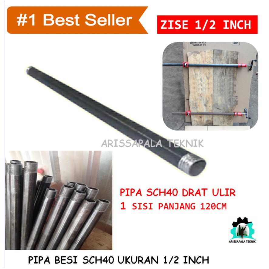 Jual Pipa Besi setengah inch Panjang 120 Cm buat Pipe Clamp pres kayu 1 ...