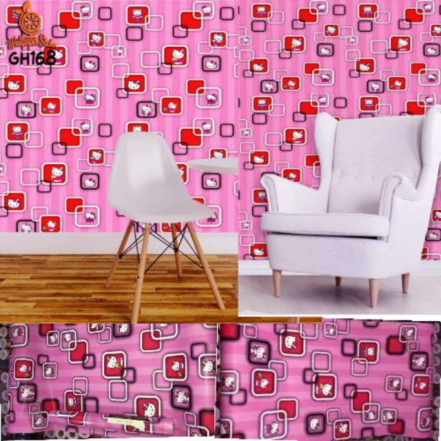 Jual Wallpaper sticker dinding motif Hello Kitty Kotak Pink Ukuran Panjang 8Meter x Lebar 45CM ...