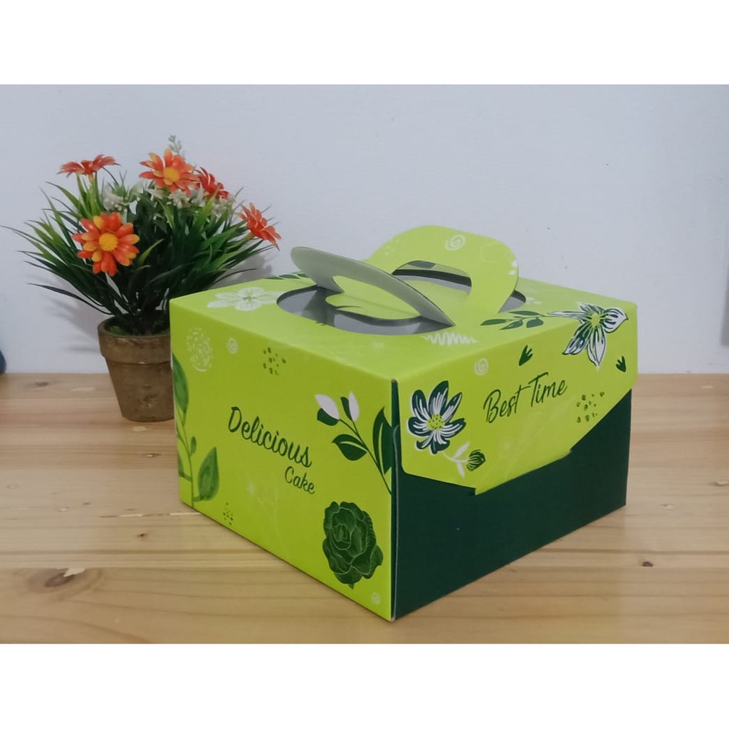 Jual Cake box handle green flower (isi 5 pcs) | Shopee Indonesia