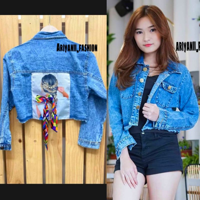 Jual ARN - JAKET JEANS WANITA PITA BELAKANG JACKET JINS CROP OVERSIZE DENIM LD 120cm CEWEK SOBEK ...