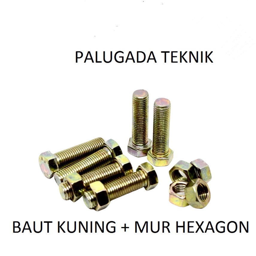 Jual 10 PCS Baut Mur Rak Siku Lubang Besi M8X50 Kuning Kunci 12 Panjang 5cm / Mur Baut M 8 x 50 ...