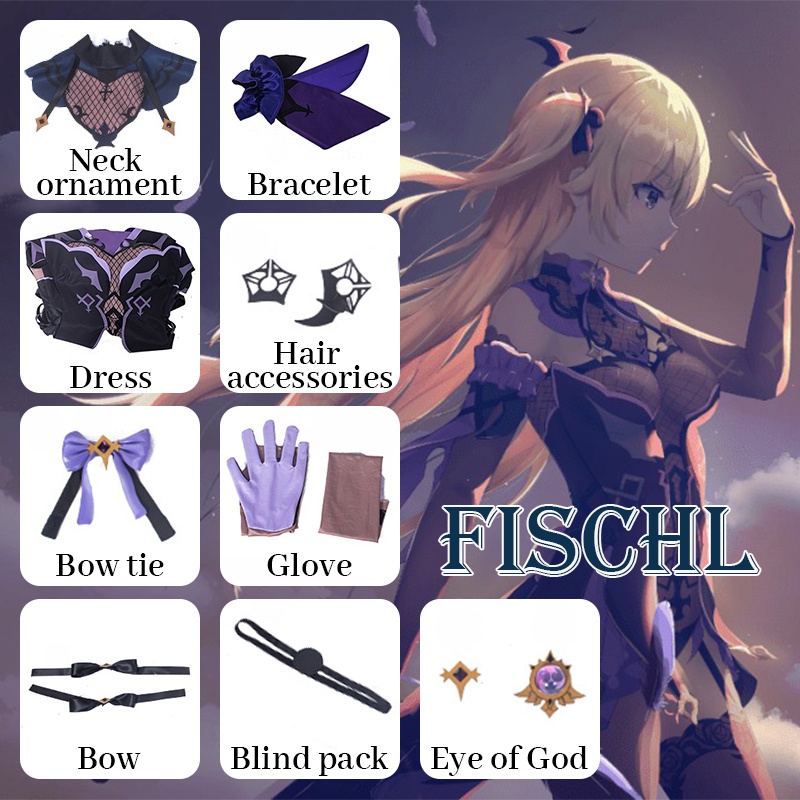 Jual High-quality Genshin Impact Fischl Cosplay Costume Uniform Wig ...