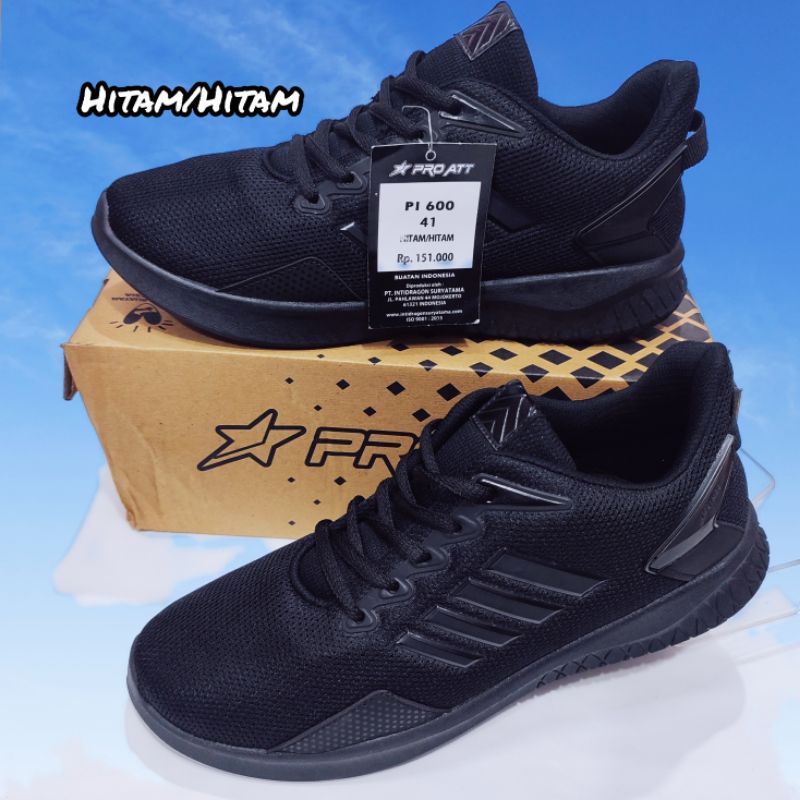 Jual Sepatu Sekolah Kerja Hitam Putih Black Tali Polos Pro Att Pi 600 Original Sol Karet Size 39 ...