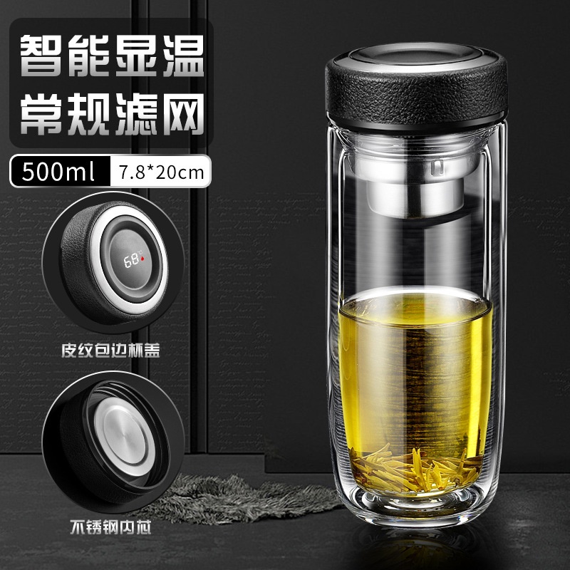 Jual BOTOL MINUM GANDA KACA SARINGAN TEA ANTI PANAS 500ML TEA CUP ...