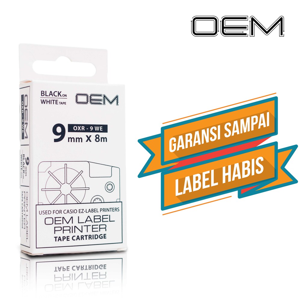 Jual OEM TAPE LABEL 9MM BLACK INK WHITE OXR 9WE FOR USE ON CASIO ...