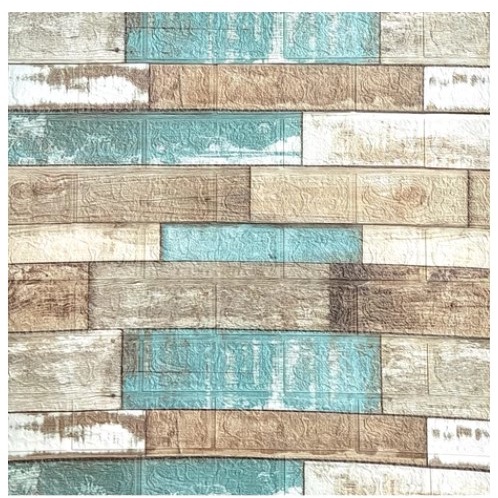 Jual PAKET 10 LEMBAR WALLPAPER 3D FOAM BATA MOTIF KAYU TOSCA UKURAN 77 ...
