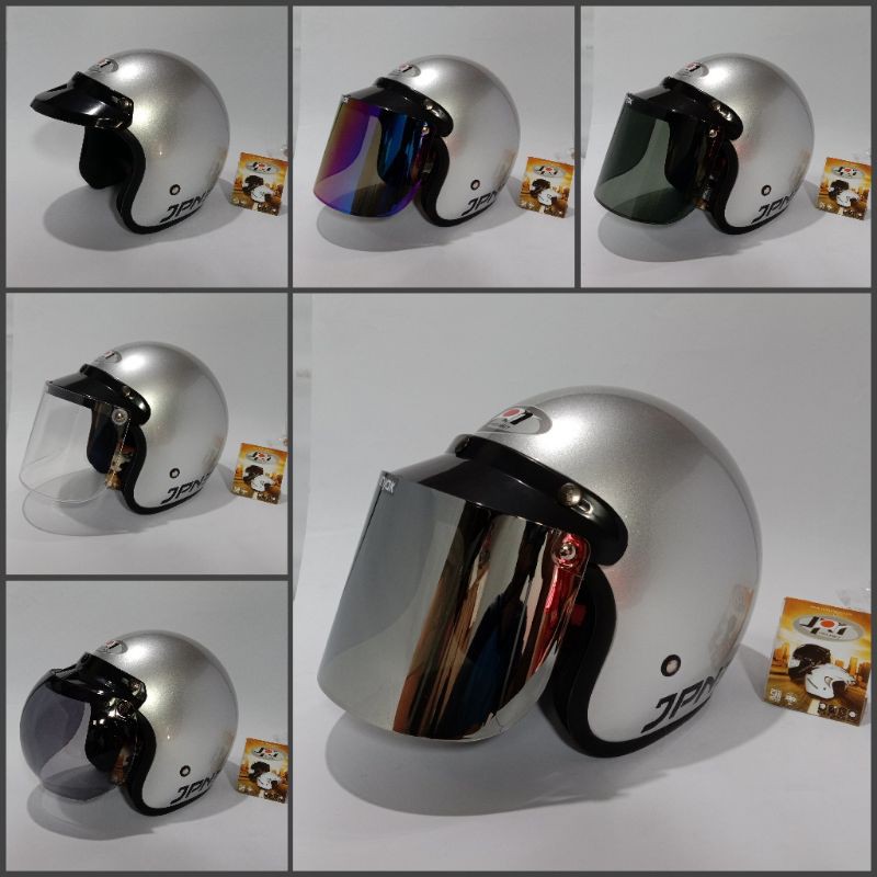 Jual Helm bogo/retro jpn silver set kaca datar/cembung/pet | Shopee ...
