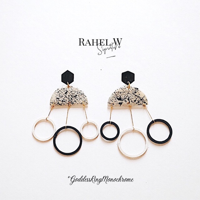 Jual Anting Stud Pesta Goddess Ring Monochrome Panjang Besar Handmade ...