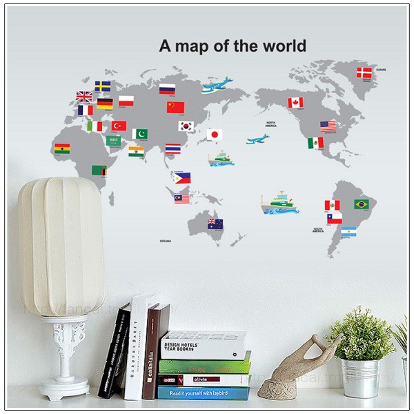 Jual Wallstiker Stiker Dinding Map Of The World Grey Ay7191 ukuran ...