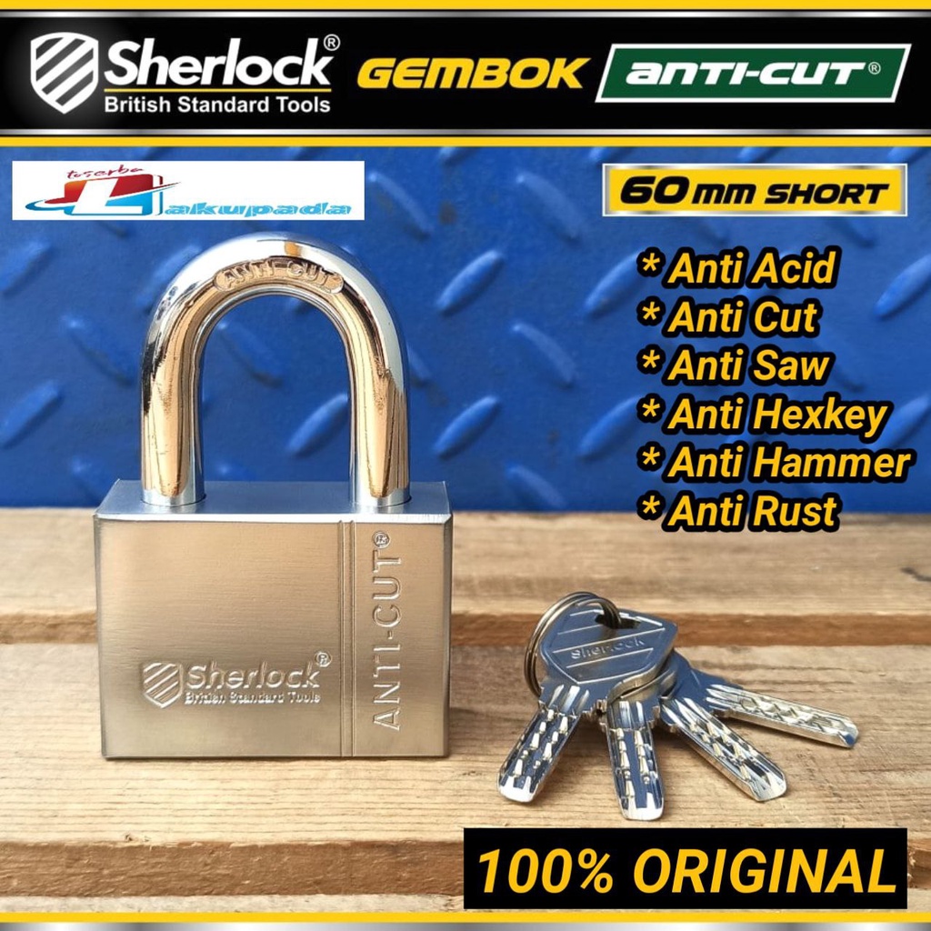 Jual Gembok Original Sherlock British Anti-Cut Lock Short 60mm | Shopee ...