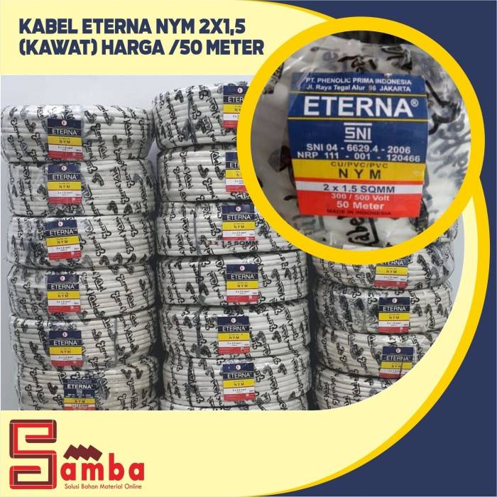 Jual Kabel Roll - Kabel Eterna 2X1,5 Nym Kawat Putih / Kabel Listrik ...