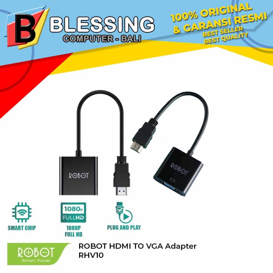 Jual CONVERTER HDMI TO VGA 1080P ROBOT RHV10 - Black | Shopee Indonesia