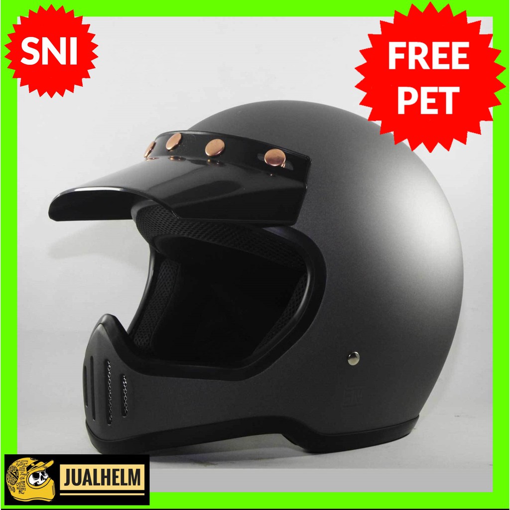 Jual Helm Cakil M50 Grey Doff | Helm Retro | Full Face | Jual Helm ...