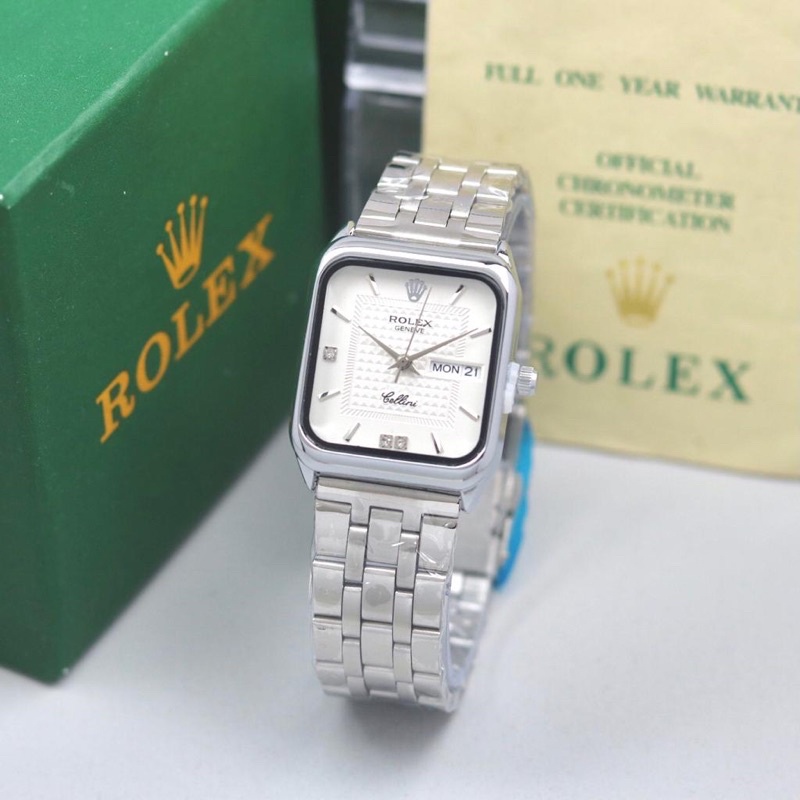 Jual ( NEW) JAM TANGAN WANITA ROLEX KOTAK STAINLESS STEEL TANGGAL HARI ...