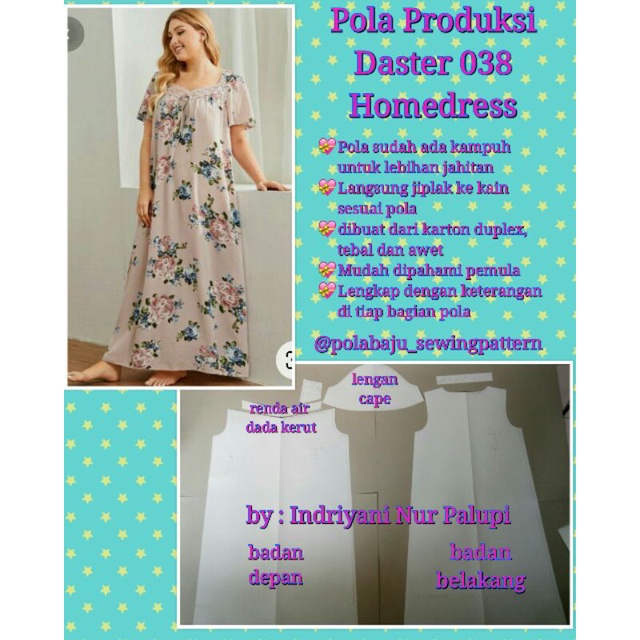 Jual Pola Produksi Daster Maxi 038 Homedress Sewing Pattern Pola Baju Pola Instan Shopee