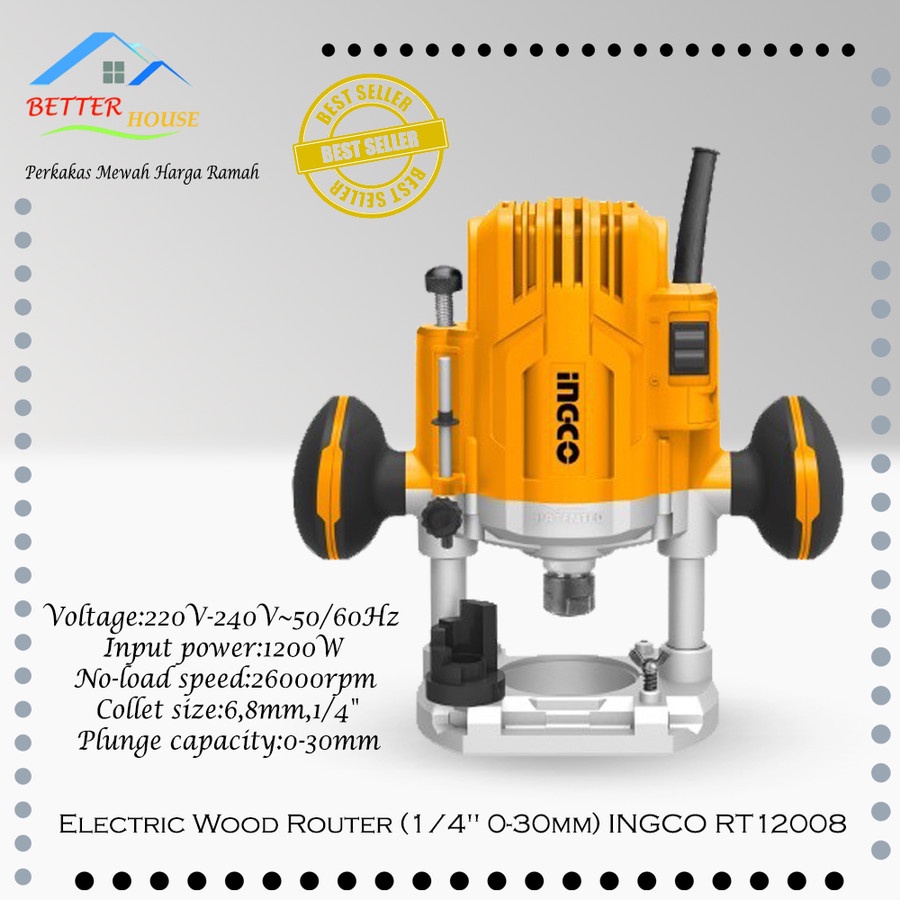 Jual Mesin Profil Kayu Electric Wood Router (1/4" 0-30mm) INGCO RT12008 ...