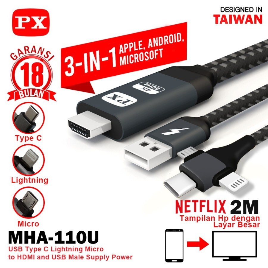 Jual HDMI to USB Micro TypeC Lightning Converter TV IOS Android PX MHA-110U | Shopee Indonesia