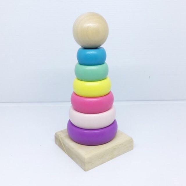 Jual MALOTOYS - Wooden Stacking Tower Menara Donat Rainbow Pastel Baby ...